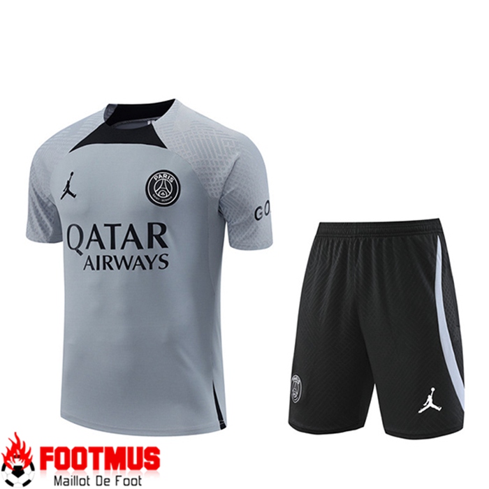 Faire Ensemble Training T-Shirts + Shorts Jordan PSG Gris Clair 2022/2023 Moins Cher