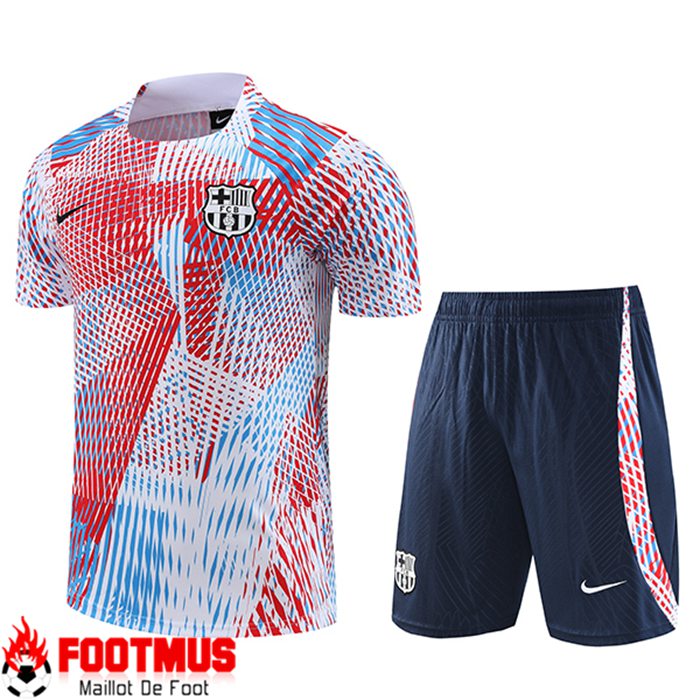 Dernier Ensemble Training T-Shirts + Shorts FC Barcelone Rouge/Bleu ...
