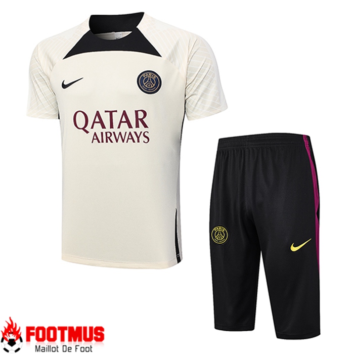 Faire Ensemble Training T-Shirts + Shorts PSG Jaune 2023/2024 Moins Cher