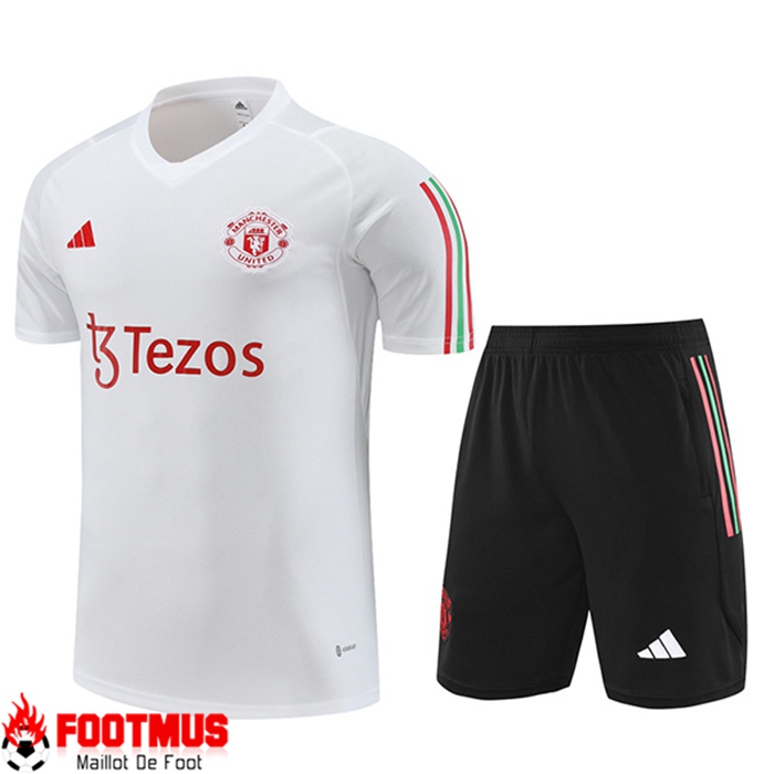 Floquer Ensemble Training T-Shirts + Shorts Manchester United Blanc ...