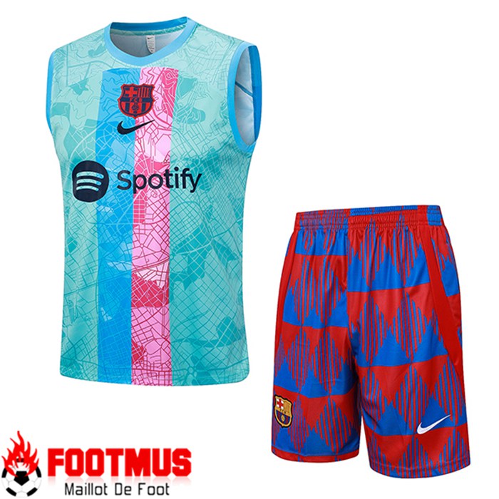 Promo Ensemble Training Debardeur + Shorts FC Barcelone Vert/Rose 2023/ ...