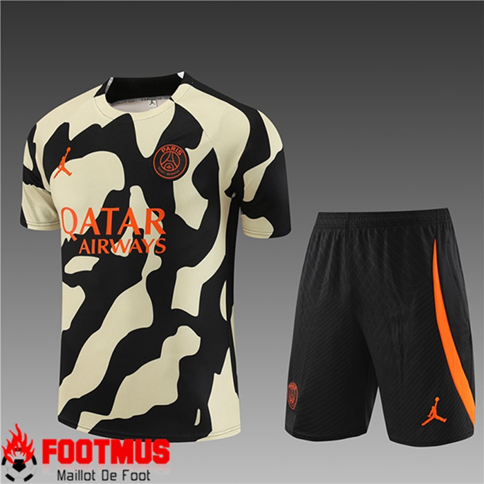 Achat Ensemble Training T-Shirts + Shorts PSG Enfant Noir/Jaune 2023/ ...