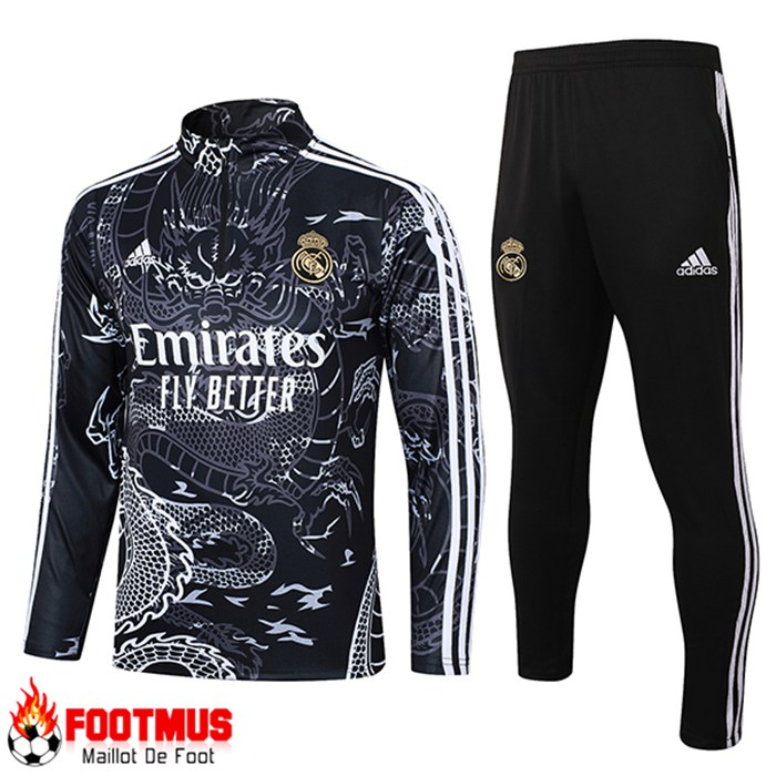 Jeu De Ensemble Survetement de Foot Real Madrid Gris/Noir/Blanc 2023/ ...