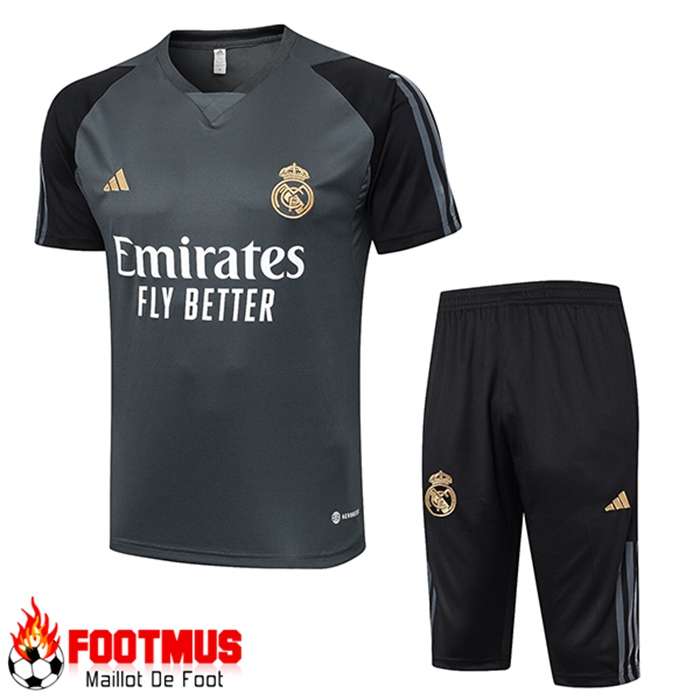 Site Ensemble Training T-Shirts + Shorts Real Madrid Gris/Noir 2024/ ...