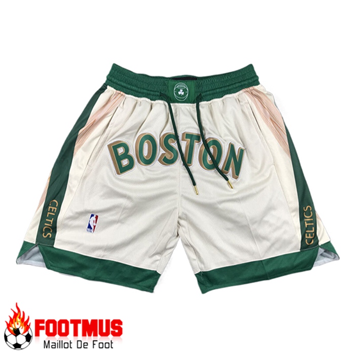 Solde Shorts NBA Boston Celtics 2024/25 Beige/Vert -02 Moins Cher